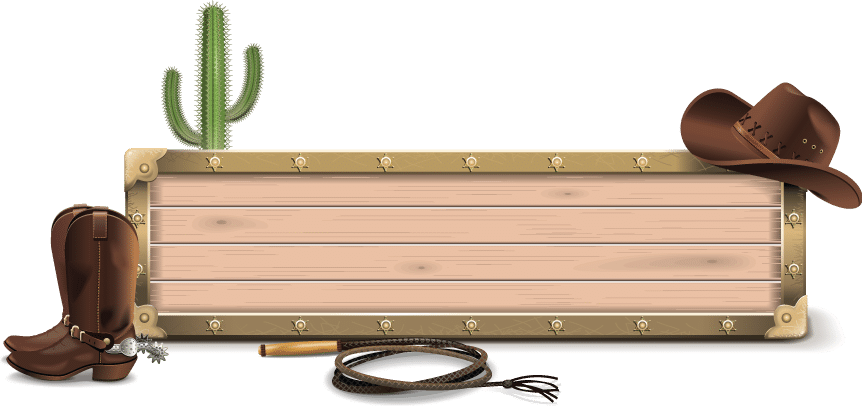 Download Wooden Border Graphic With Cowboy Hat, Boots, Bullwhip ...