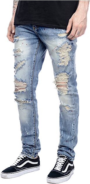 Damage Jeans Png Download - Faded Ripped Jeans Mens (540x640), Png Download