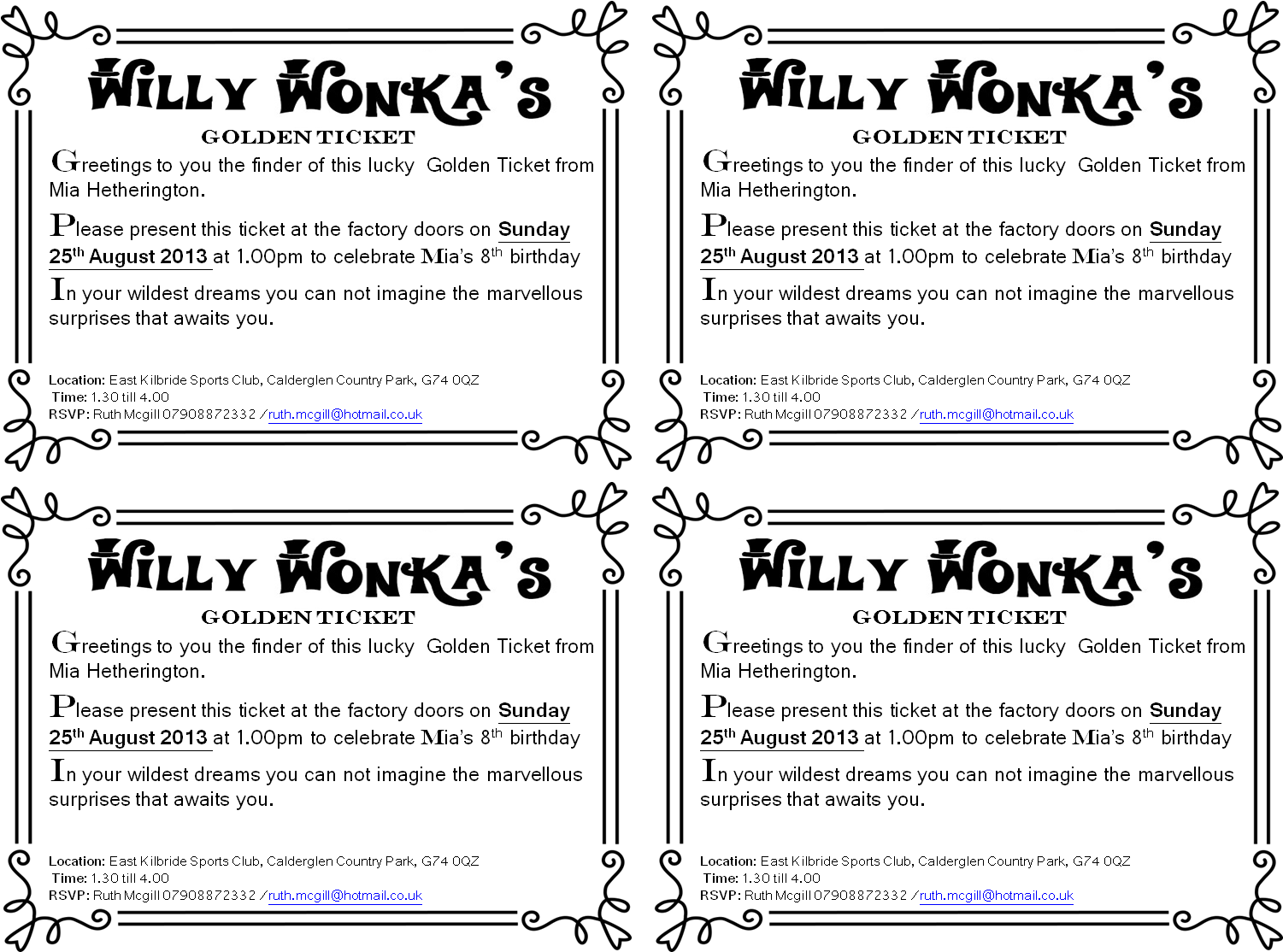 Golden Tickets Template Editable Ticket Role Play - Willy Wonka Golden ...