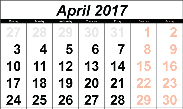 Blank Calendar April (842x494), Png Download