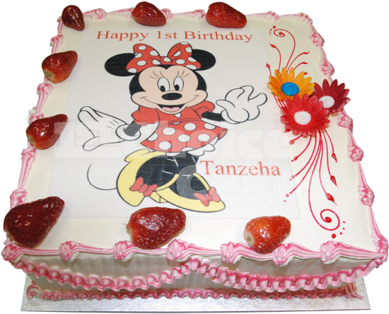 Pink Minnie Mouse Cake - Square Minnie Mouse Cake (650x497), Png Download