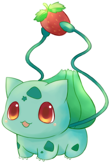 Bulbasaur W/ Strawberry - Pokemon Kawaii Png (412x572), Png Download