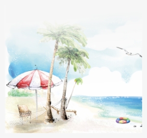 Natural Drawing Watercolor - Beach Background Watercolor PNG Image ...