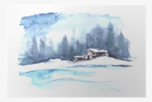 Watercolor Winter Pattern - Kar Resmi Manzara Suluboya PNG Image ...