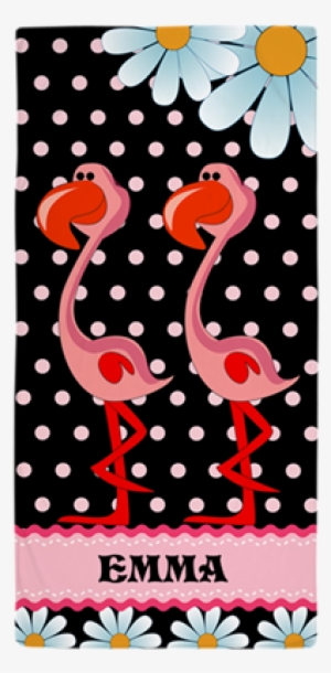 Flamingo, Daisy Polka Dot Custom Beach Towel - Pink Flamingos And Polka ...