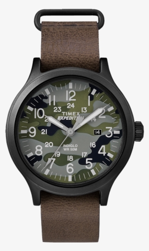 Expedition Scout 43mm Leather Strap Watch Black/brown/camo - Timex ...