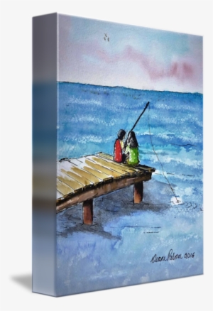 Vector Free Library Dock Drawing Watercolor - Kids Fishing Off The Dock ...