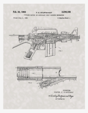 M16 Rifle, - Art Print: Borders' M-16 Rifle Patent, 61x46cm. PNG Image ...