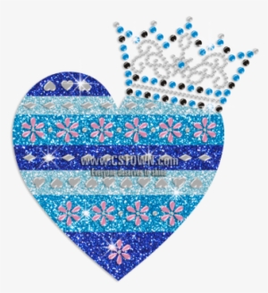 Blue Heart With Crown Iron-on Glitter Nailhead Rhinestone - Blue Heart ...