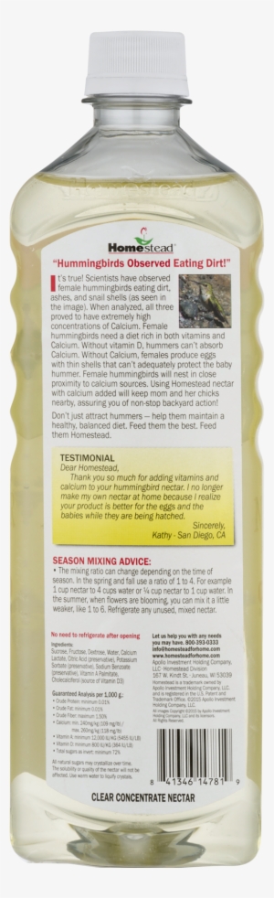 Homestead 20 Oz Hummingbird Clear Liquid Nectar - Plastic Bottle PNG ...