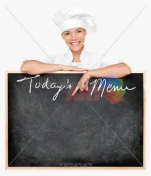 Stock Photo Of Smiling Pretty Asian Chef Pointing At - Today's Menu Png ...