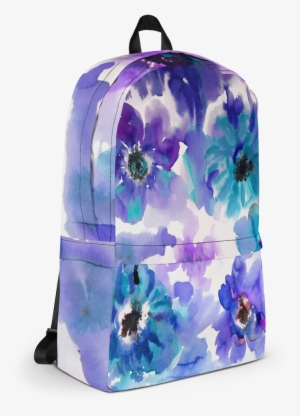 Watercolor Anemones Purple & Blue Backpack - Backpack PNG Image ...