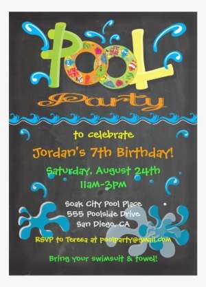2 Chalkboard Pool Party Invitation - Birthday PNG Image | Transparent ...