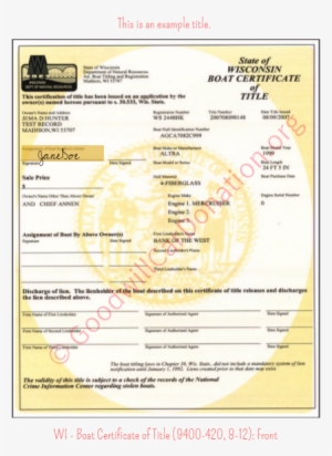 Wi Boat Certificate Of Title Front - Wisconsin Certificate Of Title ...