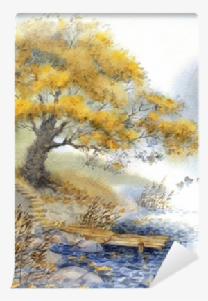 An Old Tree Near The Pond Wall Mural • Pixers® • We - Watercolor ...