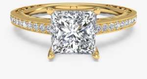 Lattice Micropave Engagement Ring In 18k Yellow Gold - Transparent ...