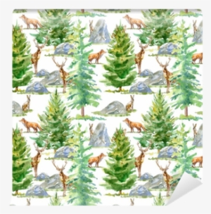 Floral Seamless Pattern Of A Wild Animal, Spruce And - Illustration PNG ...