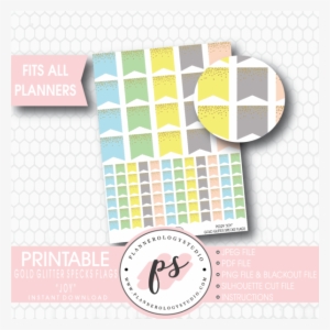 "joy" Gold Glitter Specks Flags Printable Planner Stickers - Color PNG ...