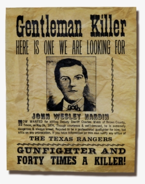 John Wesley Hardin Wanted Poster - John Wesley Harding The Outlaw PNG ...