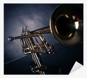 Trumpet In Front Of Blue Wrinkled Background Sticker - Trumpet PNG ...