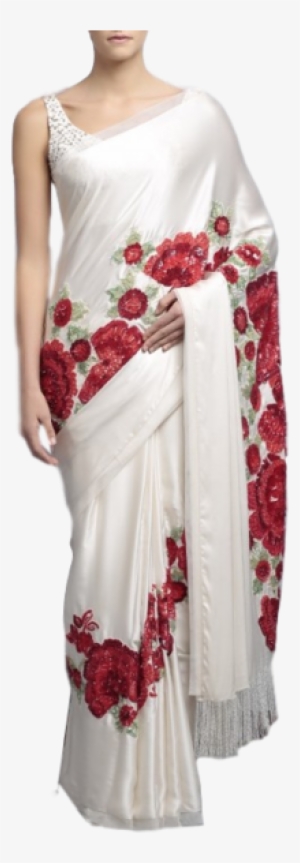 Designer Saree In Ivory Color With Floral Embroidery - White Saree ...