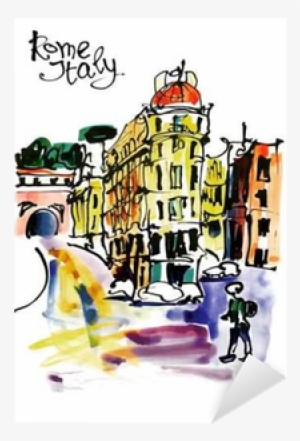 Original Watercolor Sketch Hand Drawing Of Rome Italy - Drawing PNG ...