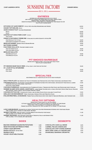 The Sunshine Factory, Plymouth Menu - Sunshine Factory Bar & Grill PNG ...