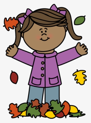 Girl Playing In Leaves Clip Art - Pronoun Flashcards PNG Image ...