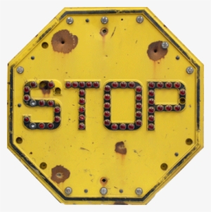 Yellow Stop Sign With Red Cataphotes - Vintage Traffic Sign Png PNG ...