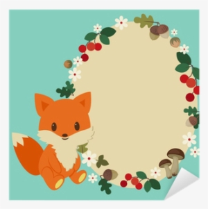 Forest Childish Frame With Cute Baby Fox Sticker • - Fox Border Clip ...