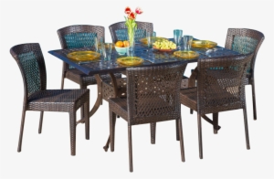 7-piece Wicker Glass Top Dining Patio Set PNG Image | Transparent PNG ...