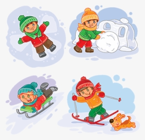 Set Vector Winter Icons With Little Children, Winter, - Vector Graphics ...