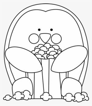Black And White Penguin Eating Popcorn - Penguin Eating Popcorn PNG ...