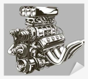 Detailed Hot Road Engine With Skull Tattoo Sticker - Engine Skull PNG ...