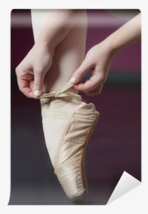 Ballerina Tying The Ribbon On Her Ballet Slippers Wall - Ballet PNG ...