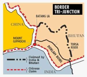 Map Shows The Border Of Tri-junction - Doklam Standoff India China PNG ...