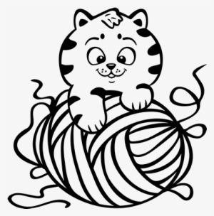 Cat With A Ball Of Wool Coloring Page Coloringcrew - Drawing PNG Image ...