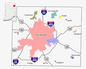 Map Of Allen County, Indiana With Municipalities And - Indiana PNG ...