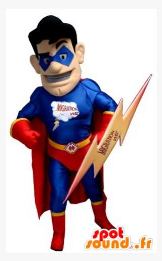 Superhero Mascot Holding Red And Blue, With A Flash - Mascot PNG Image ...