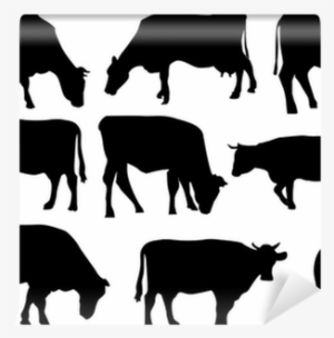 Nine Cows Silhouettes Isolated On White Wall Mural - Cow Silhouette PNG ...