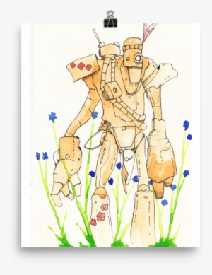 Orange Space Hippie Robot With Blue Flowers Poster - Blue PNG Image ...
