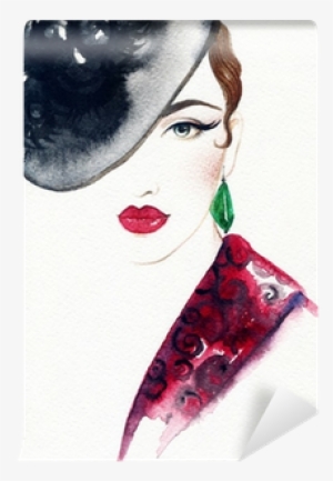 Woman Portrait With Hat - Fashion Watercolor PNG Image | Transparent ...