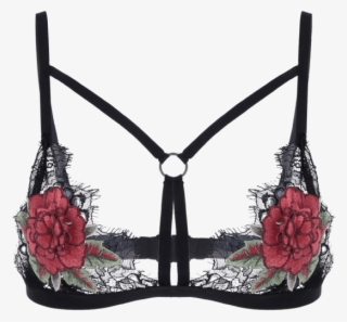 2018 Caged Bralette Floral Applique Lace Bra In Black PNG Image ...