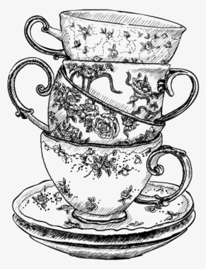 Whimsical Art - Stacked Tea Cups Drawing PNG Image | Transparent PNG ...
