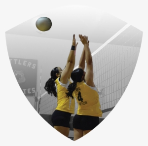 Two Women's Volleyball Players Jumping To Block Ball - Volleyball PNG ...