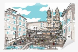 Watercolor Sketch Of Spanish Steps, Rome, Italy Wall - Spanish Steps ...