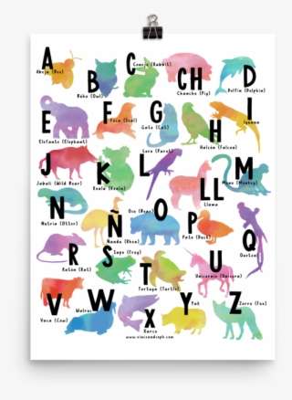 Los Animales Spanish Alphabet Framed Poster - Cartoon PNG Image ...