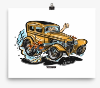 32 Ford Deuce Tudor Hot Rod Cartoon Art Print - Antique Car PNG Image ...
