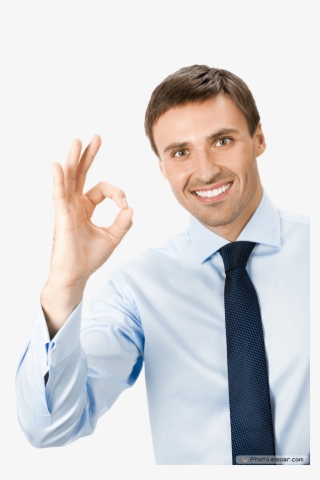 Happy Smiling Young Business Man With Okay Gesture - Looking At Memes ...