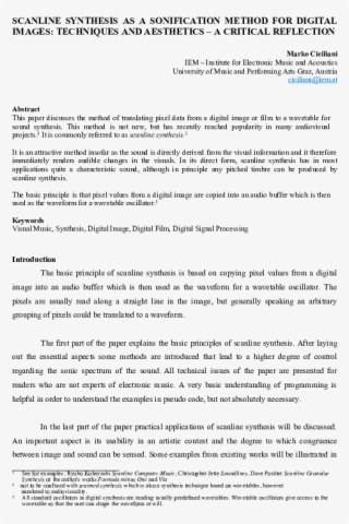 Scanline Synthesis As A Sonification Method For Digital - Record Of ...